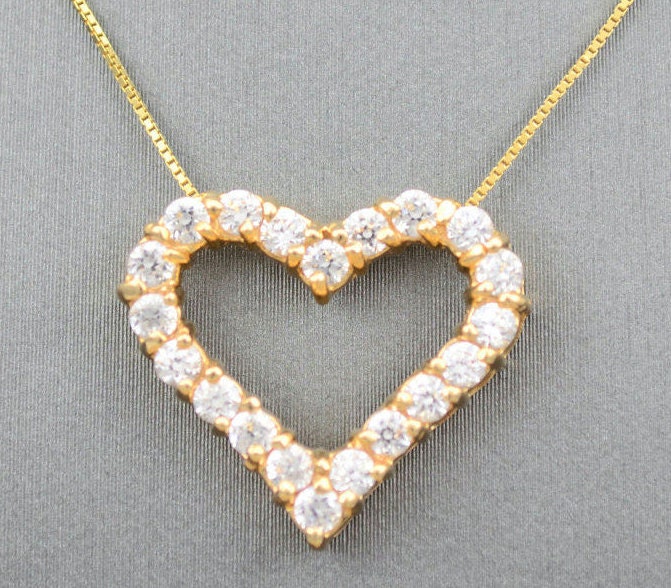 Bridal Genuine Diamonds Heart Necklace/14k Gold 0.50CT Diamond Heart ...