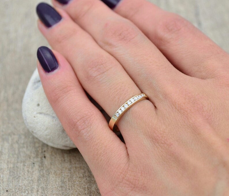 Channel Set Wedding Ring With Simulated Diamonds/round Stones - Etsy