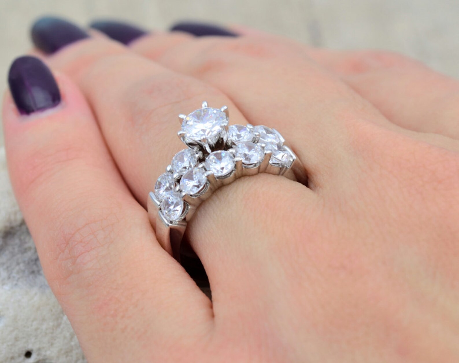 Classic Matching Engagement and Wedding Rings With Diamonds in - Etsy