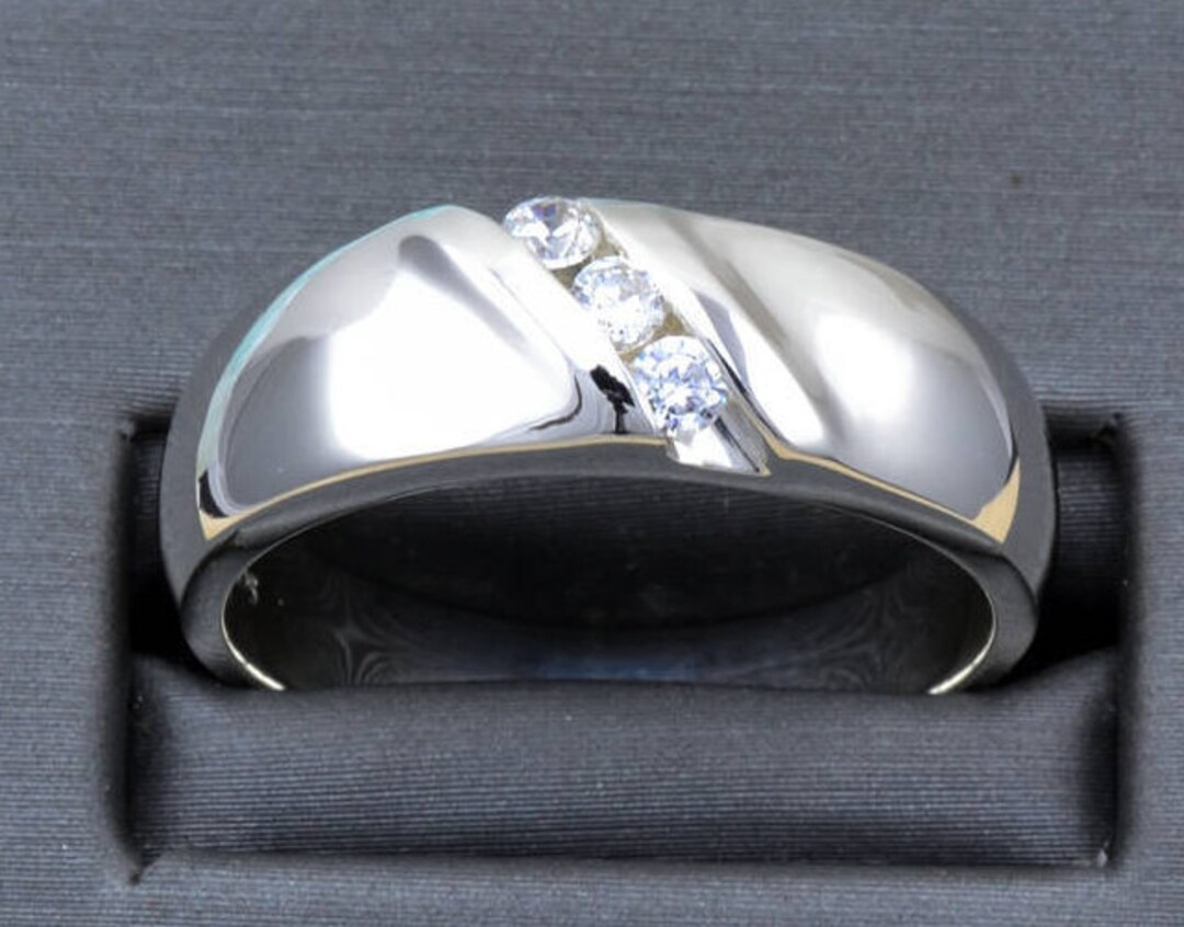 Classic Gent's Ring 0.25ct Natural Diamonds Channel-set Diagonally/ Men ...