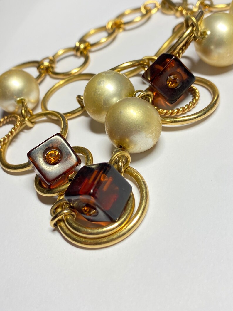 Vintage Carven Gold Chain Necklace and Large Pearls Designer Modernist ...