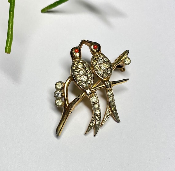 1950s - Adorable vintage golden rhinestone couple bir… - Gem