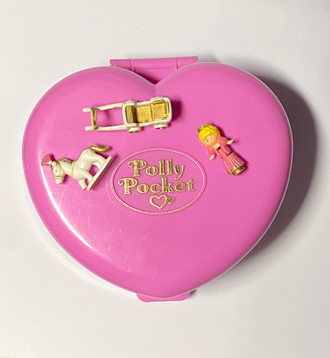 Vintage 1990s Polly Pocket Starlight Castle Compact Box Heart Pink Doll ...