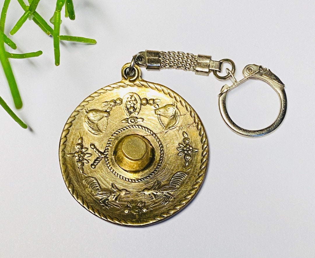 Sombrero Pendant Key Ring With Horses, Flowers and Birds Vintage Alpaca ...