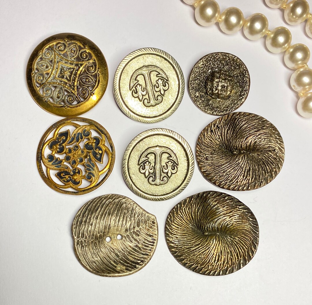 French Buttons 1900s 1910s Set of 8, Silver Metal Alloy, Modernist ...