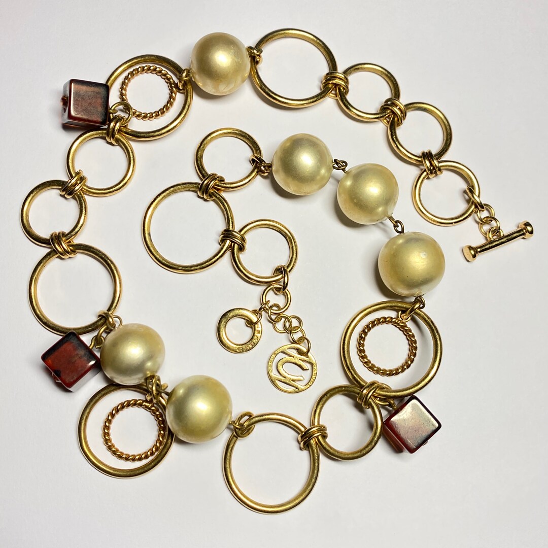 Vintage Carven Gold Chain Necklace and Large Pearls Designer Modernist ...
