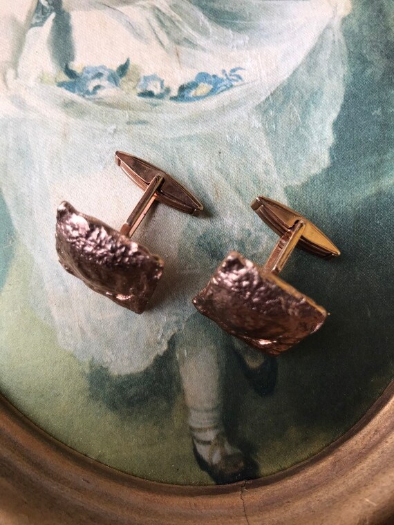1950s - Pair of galvanized gold plated cufflinks made… - Gem