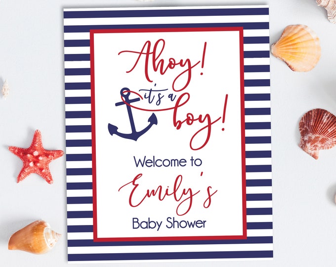 Nautical Baby Shower Welcome Sign / Ahoy It's a Boy Welcome Poster ...