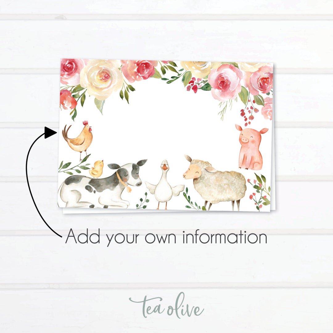 Floral Farm Animal Food Sign Printable / DIY Food Display Card Label ...