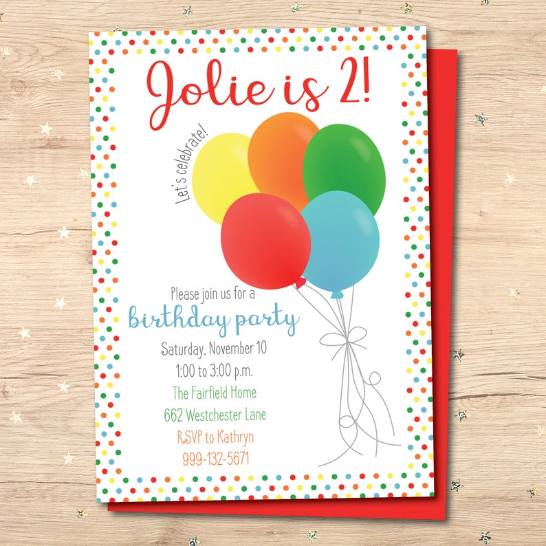 Balloon Birthday Party Invitation: Classic Gender Neutral Design ...