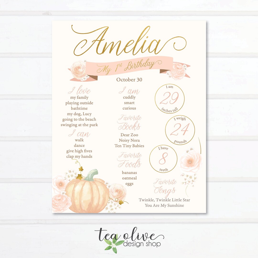 Pumpkin Birthday Sign / Floral Our Little Pumpkin Party Poster ...