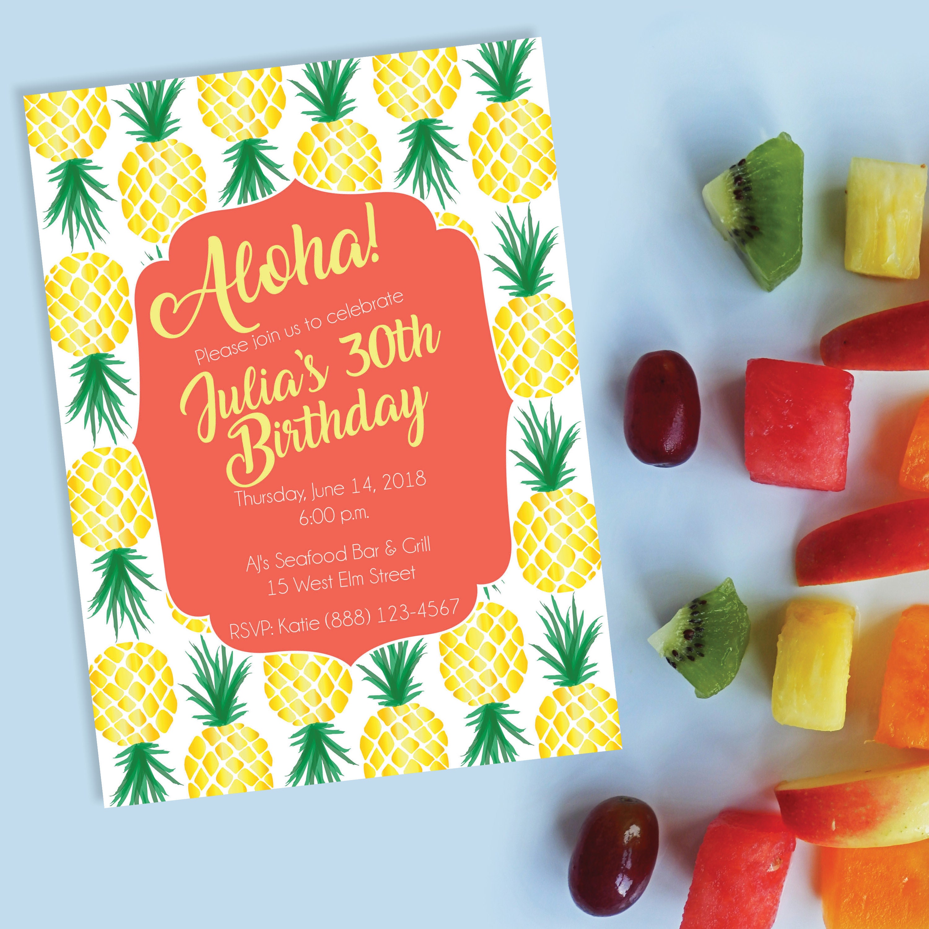 Pineapple Birthday Party Invitation / Tropical Party Invite / | Etsy