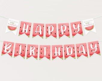 Printable Banner, Watermelon Bunting, Melon Birthday Banner, Happy ...
