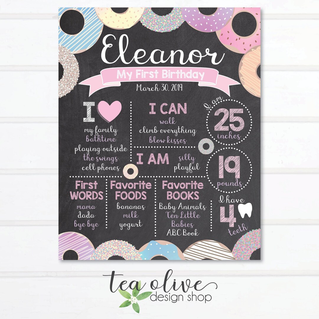 Donut Birthday Party Decor / Donut Birthday Chalkboard Poster / First ...