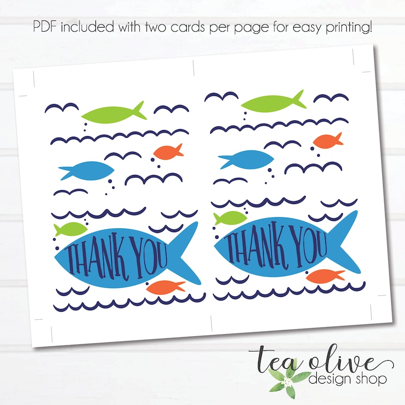 Fish Thank You Card / Printable Gone Fishing Thank You Note / | Etsy
