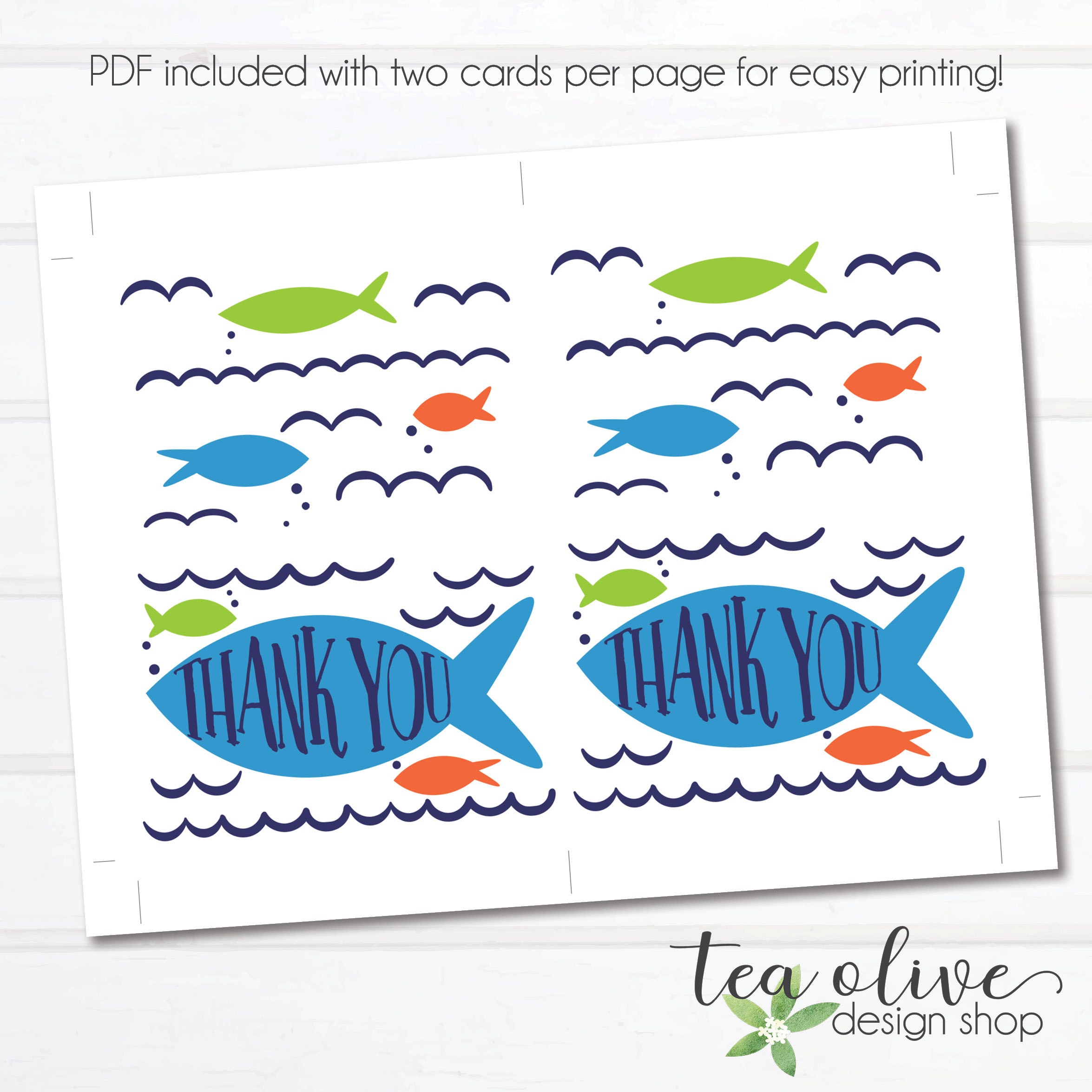 Fish Thank You Card / Printable Gone Fishing Thank You Note / | Etsy