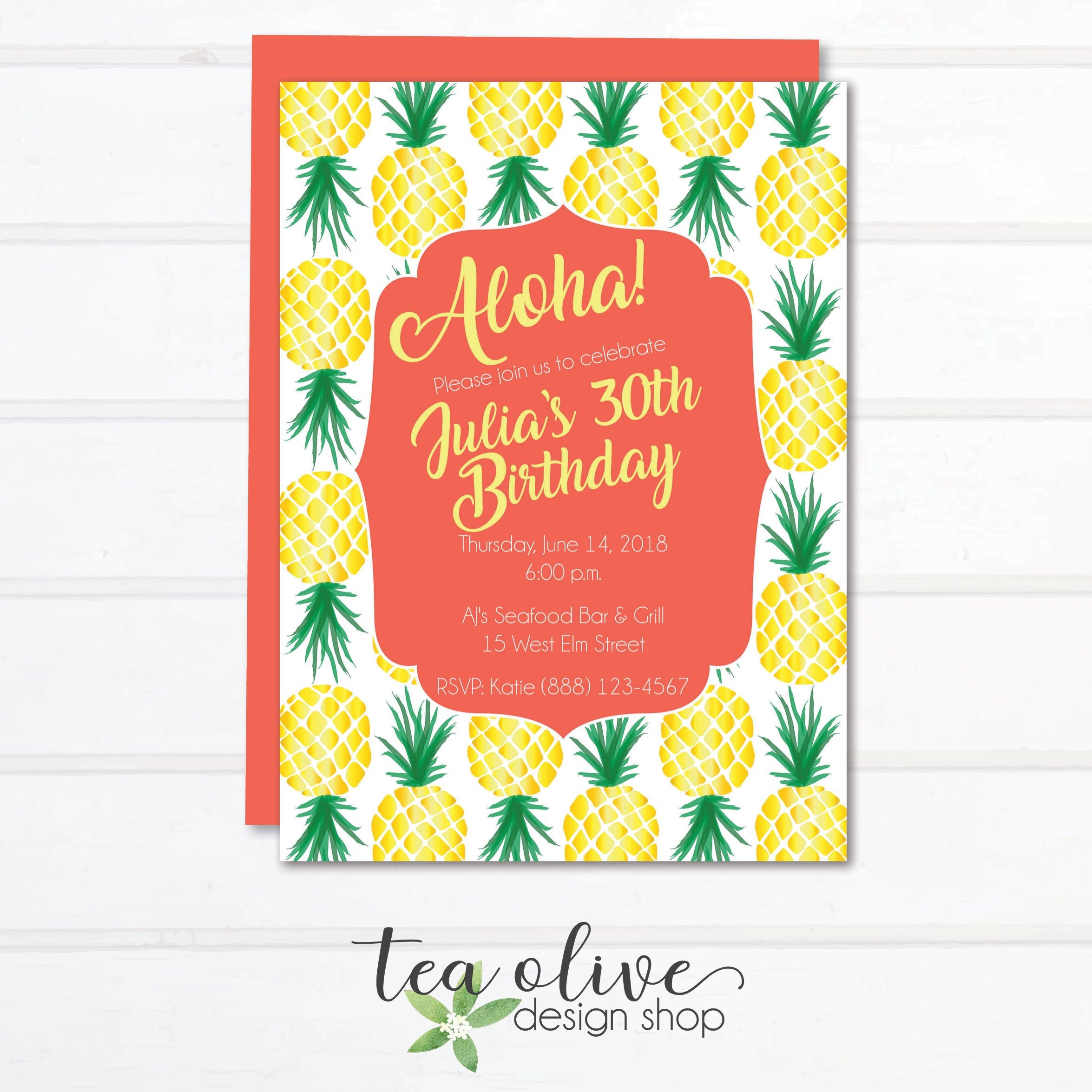 Pineapple Birthday Party Invitation: Tropical Luau Theme (digital File ...