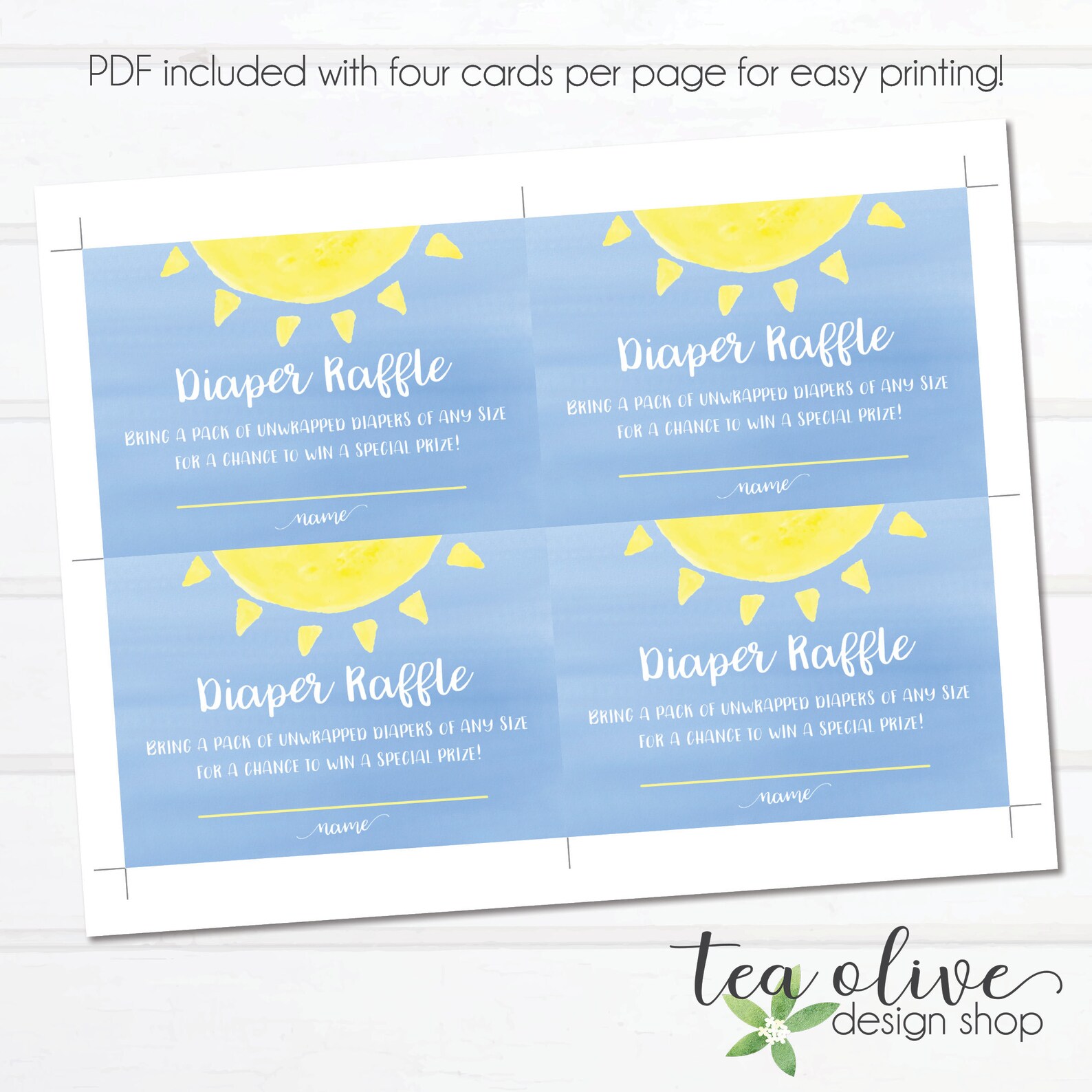 Sunshine Diaper Raffle Card / Diaper Raffle Insert Card for | Etsy