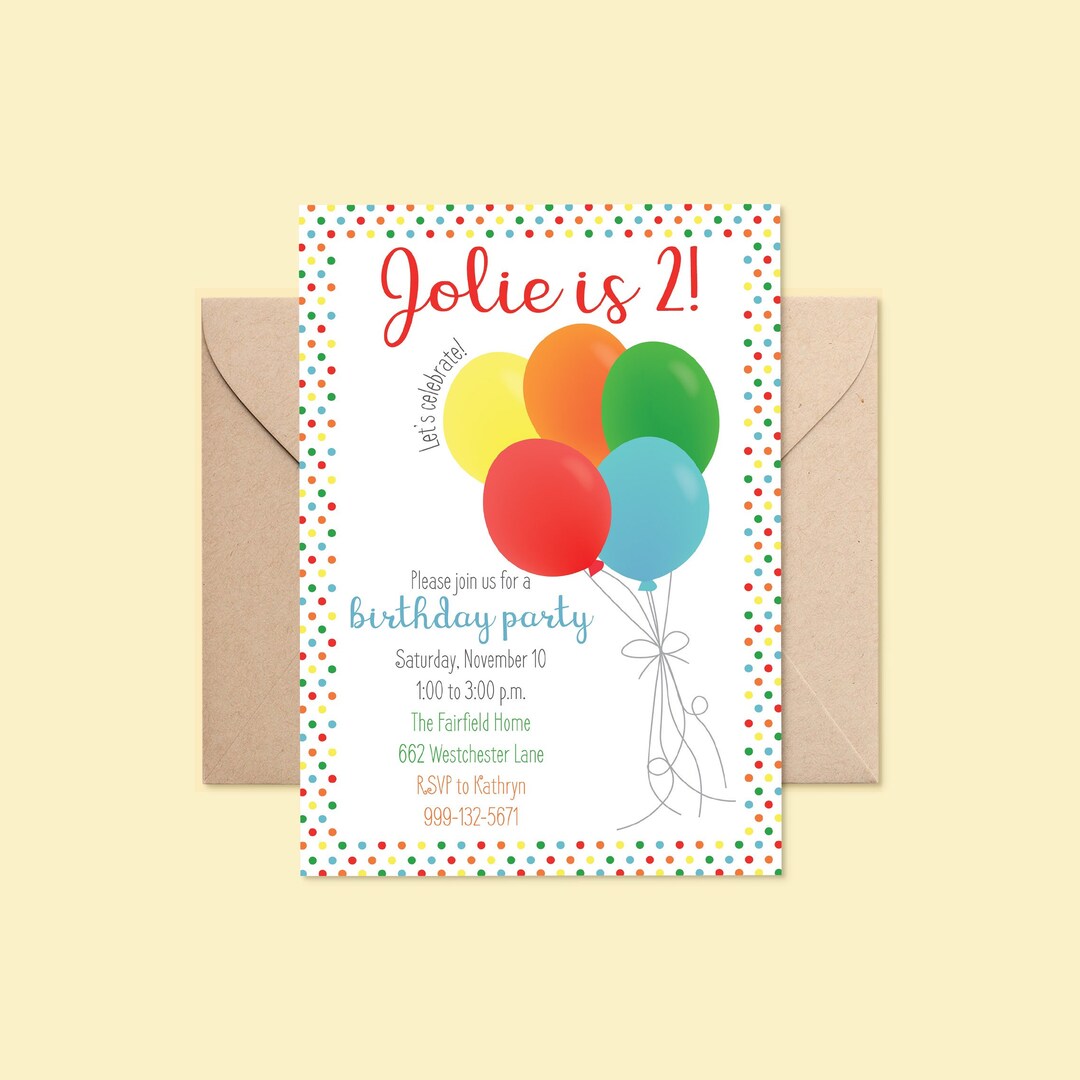 Balloon Birthday Party Invitation: Classic Gender Neutral Design ...