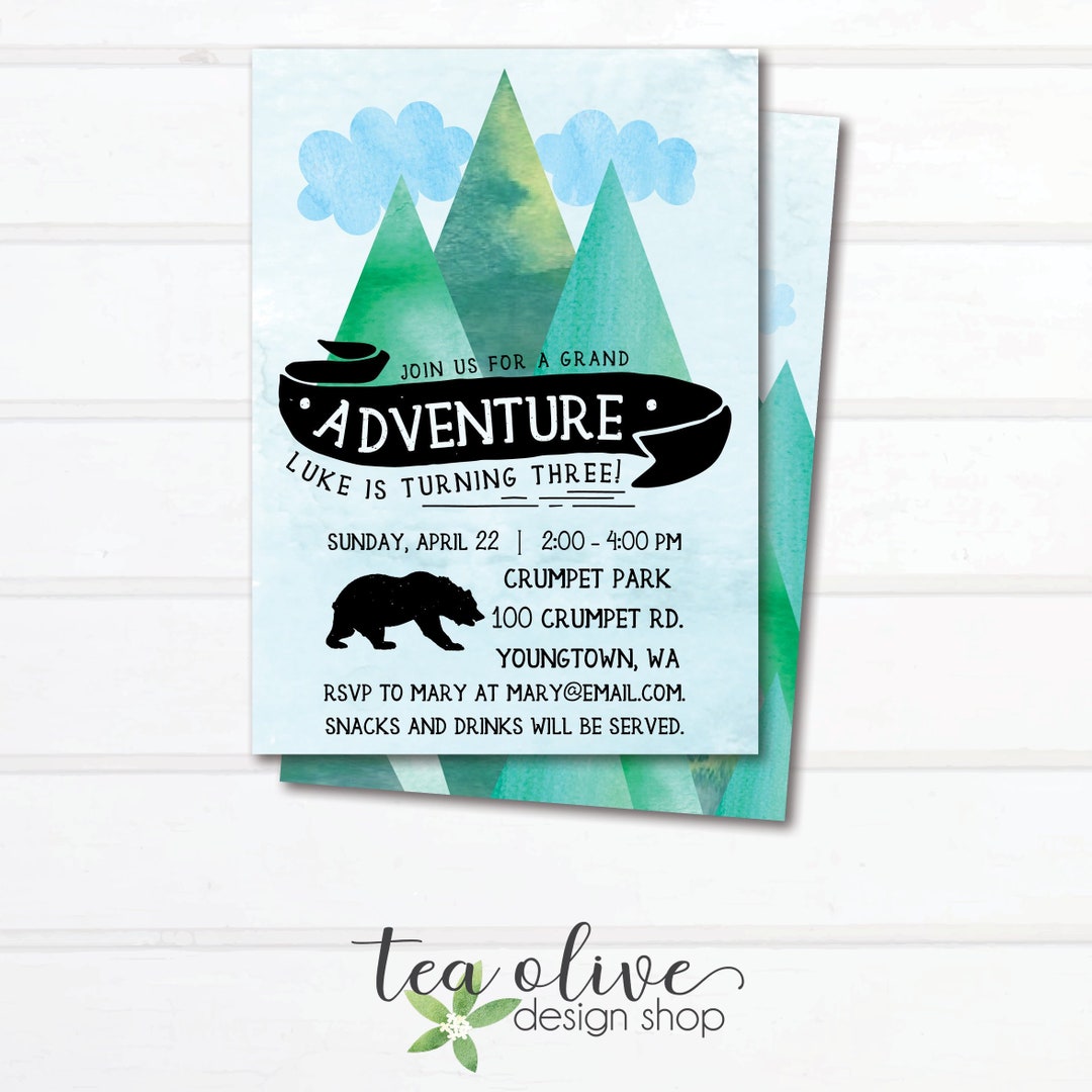 Mountain Adventure Birthday Invitation: Woodland Bear Party (digital ...