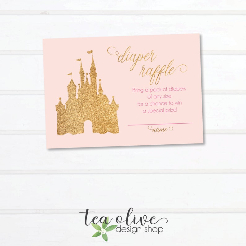 Princess Diaper Raffle Card: Gold Glitter Castle (printable) - Etsy