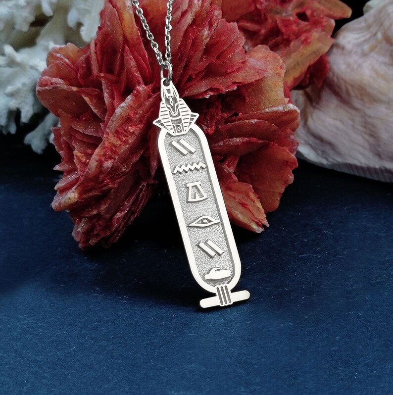 Egyptian God Anubis Cartouche Necklace, Hieroglyph Necklace Jewelry ...