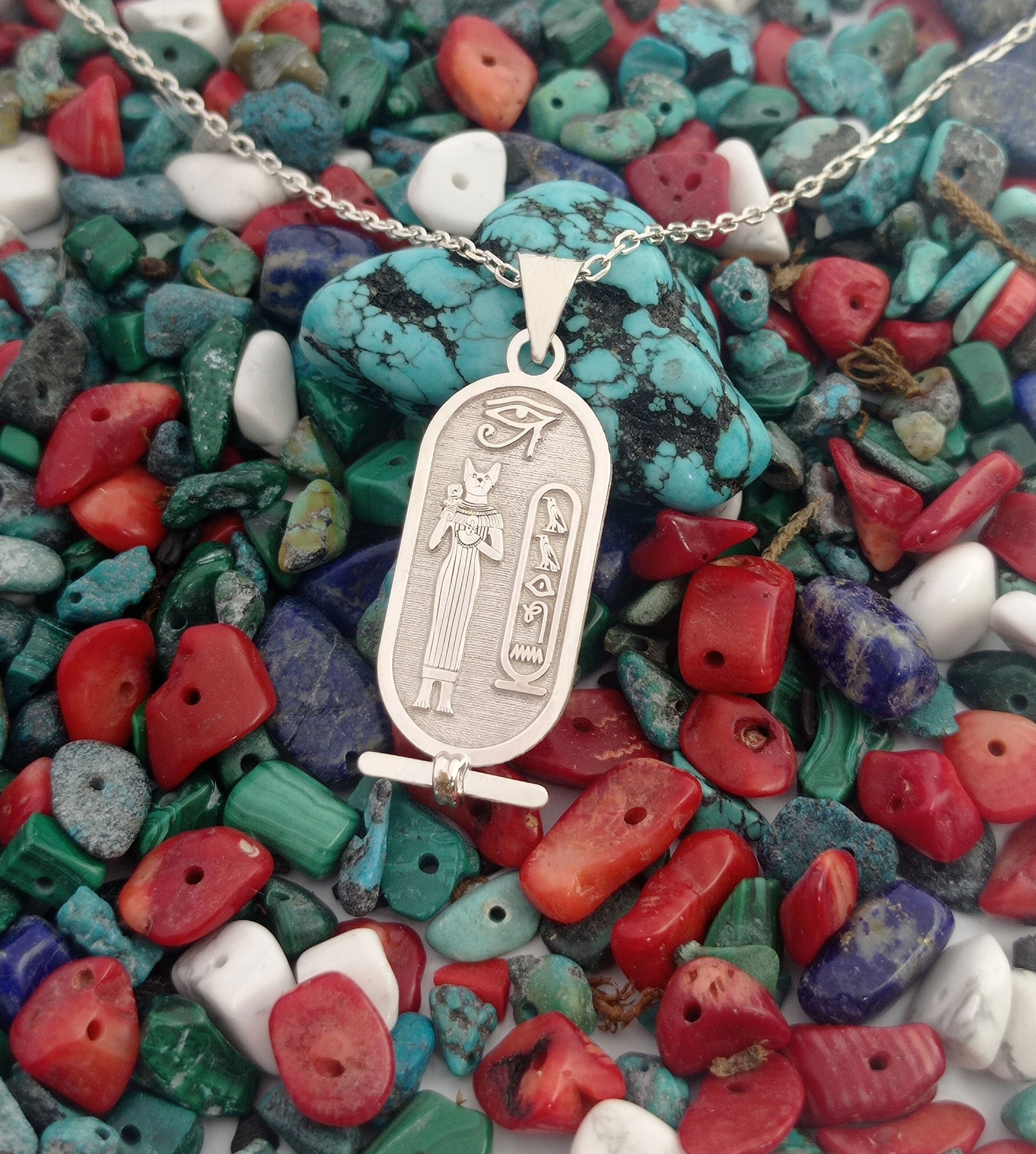 Custom Sterling Silver Egyptian Cartouche Necklace, God Bastet ...