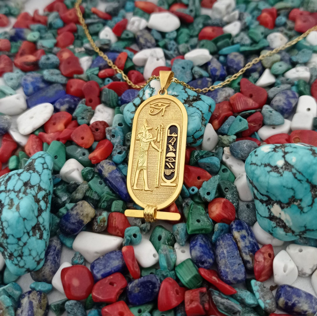 Egyptian Cartouche God Anubis Necklace, Hieroglyph Necklace Jewelry ...