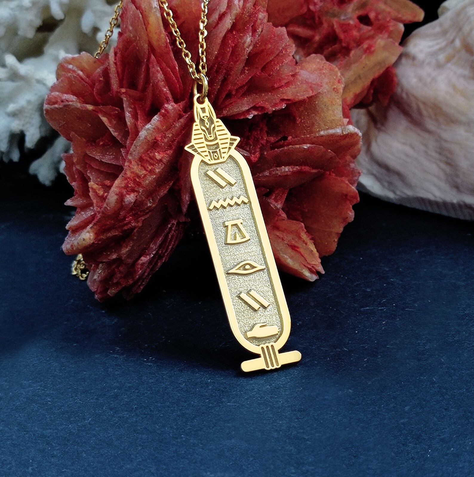 Egyptian God Anubis Cartouche Necklace Hieroglyph Necklace | Etsy