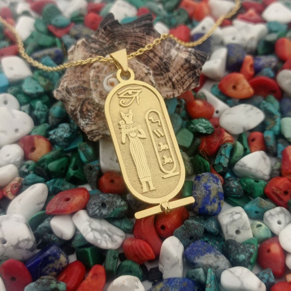 Egyptian Cartouche God Bastet Necklace Hieroglyph Necklace - Etsy Australia
