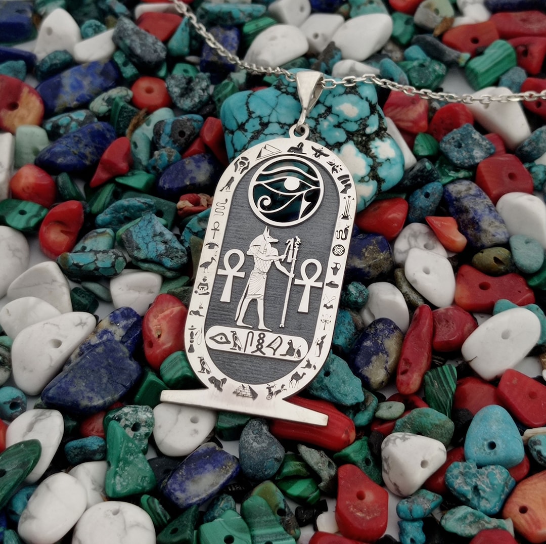 Egyptian Cartouche God Anubis Necklace, Hieroglyph Necklace Jewelry ...
