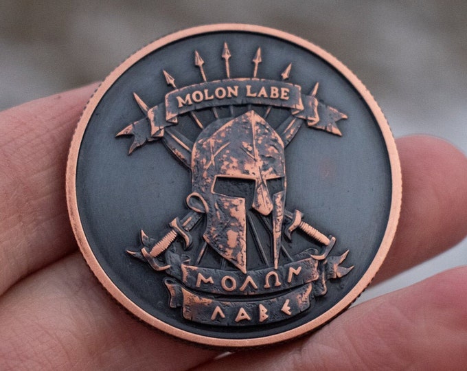 Molon Labe Spartan Challenge Coin EDC Antique Patina Custom Coin Poker ...