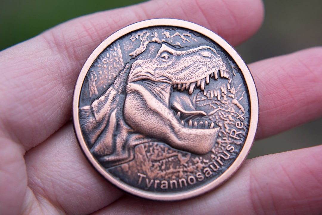 Tyrannosaurus Challenge Coin | Every Day Carry Antiqued Patina Copper ...
