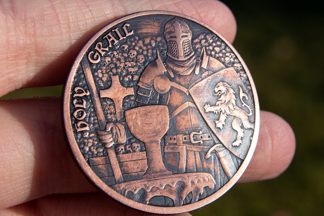Crusader Knight Holy Grail Antique Patina Custom Challenge Coin Poker ...