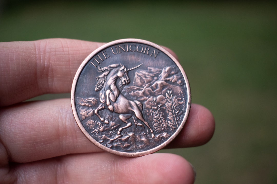 Unicorn Copper Coin | EDC Challenge Coin | Antique Patina | Worry ...