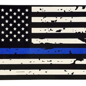 Tattered Blue Line Flag Thin Blue Line Vinyl Sticker Police Sticker ...