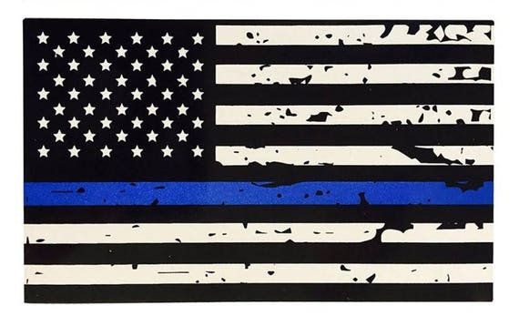 Tattered Blue Line Flag Thin Blue Line Vinyl Sticker Police | Etsy