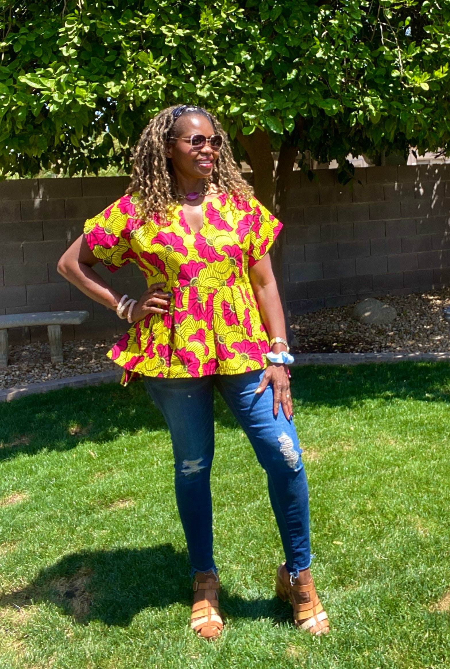 Sheree Ankara Tops African Print Top Green and Pink Tops for Women ...