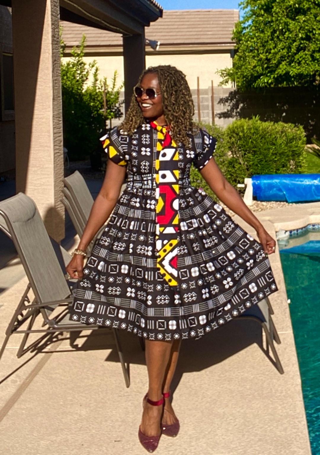 Semi African Dress Clothing for Women Ankara Black and White Midi Dress ...