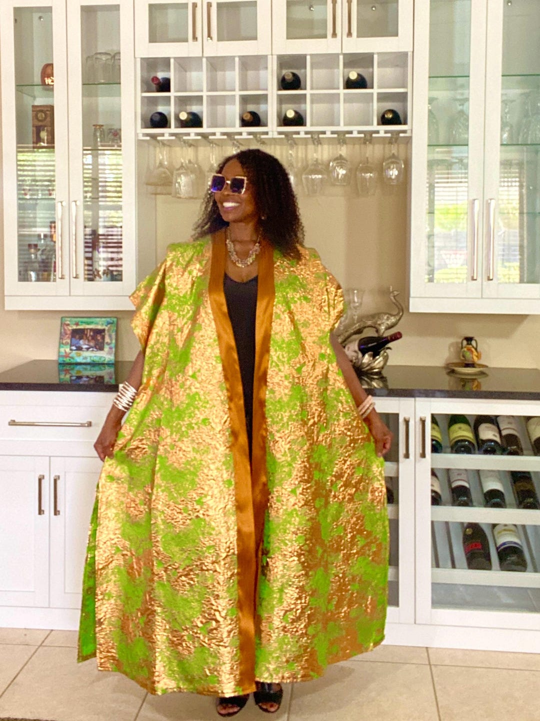 Mona Kimono Women, Boubou Brocade Dress Rich Auntie, Bubu Dress Kaftan, Royalty Dress, Green ...