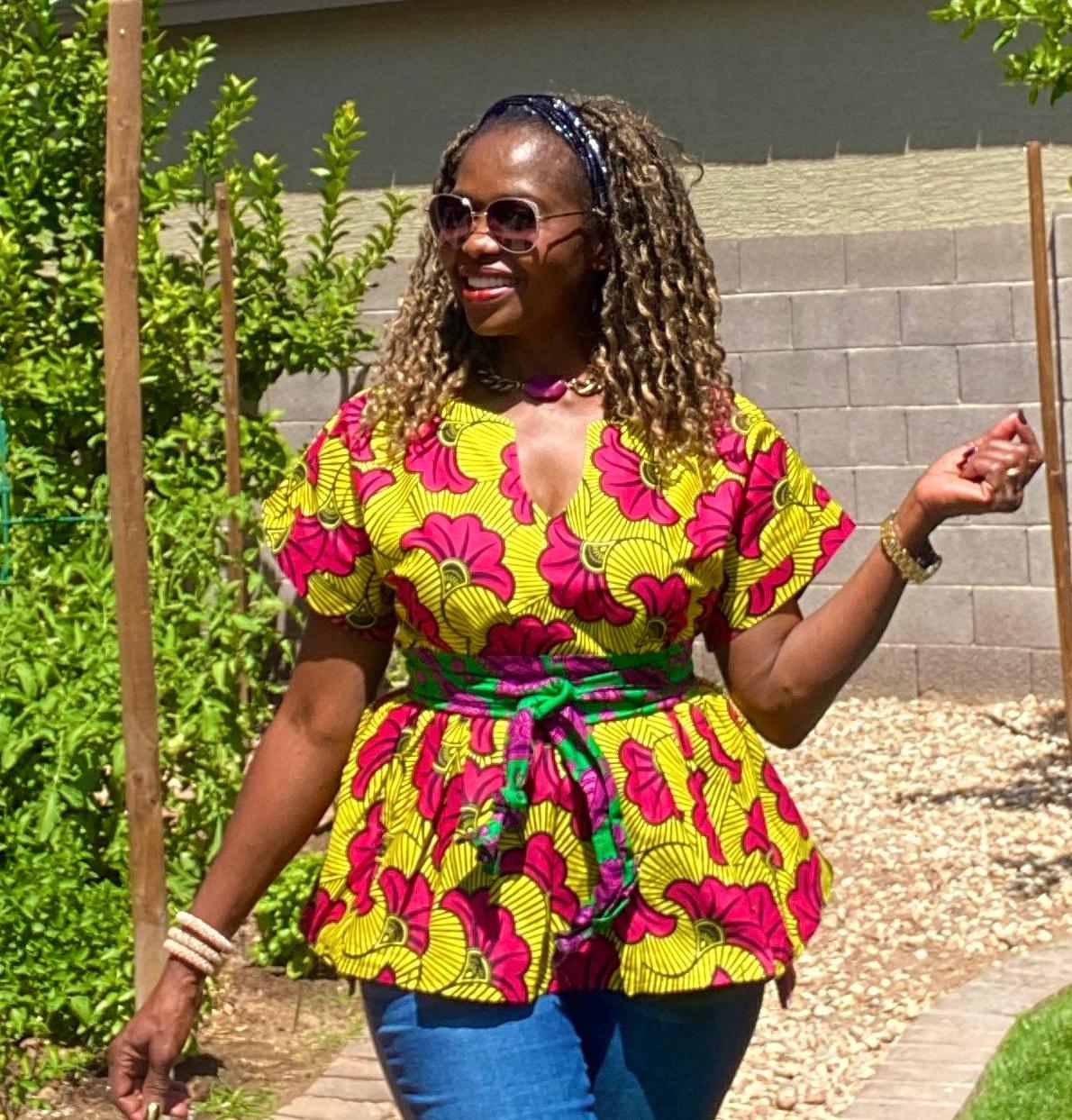 Sheree Ankara Tops African Print Top Green and Pink Tops for Women ...