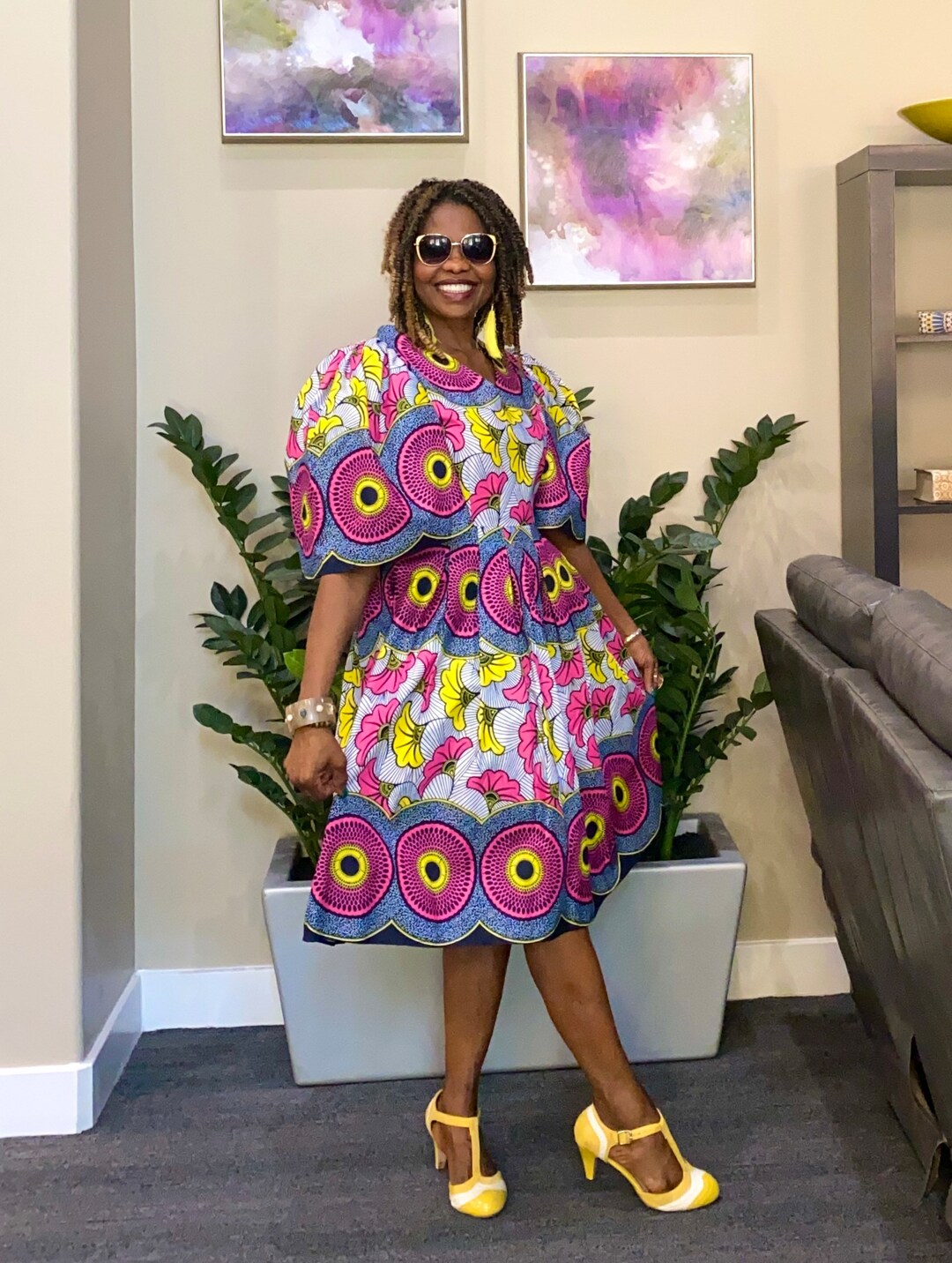 Kerry African Print Dress, Flare Sleeves Dress for Women Xs-plus Sizes ...