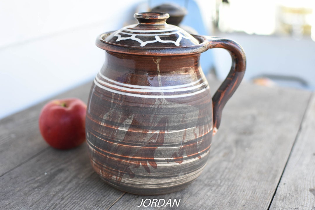 Rare Vintage Clay Pot With Lid//art Elegant Pot/primitive Clay Pot Hand ...