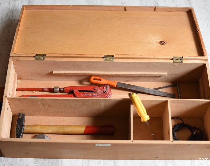 Old Wooden Tool Box//antique Handmade Wooden Dovetail Tool Box//, Large ...