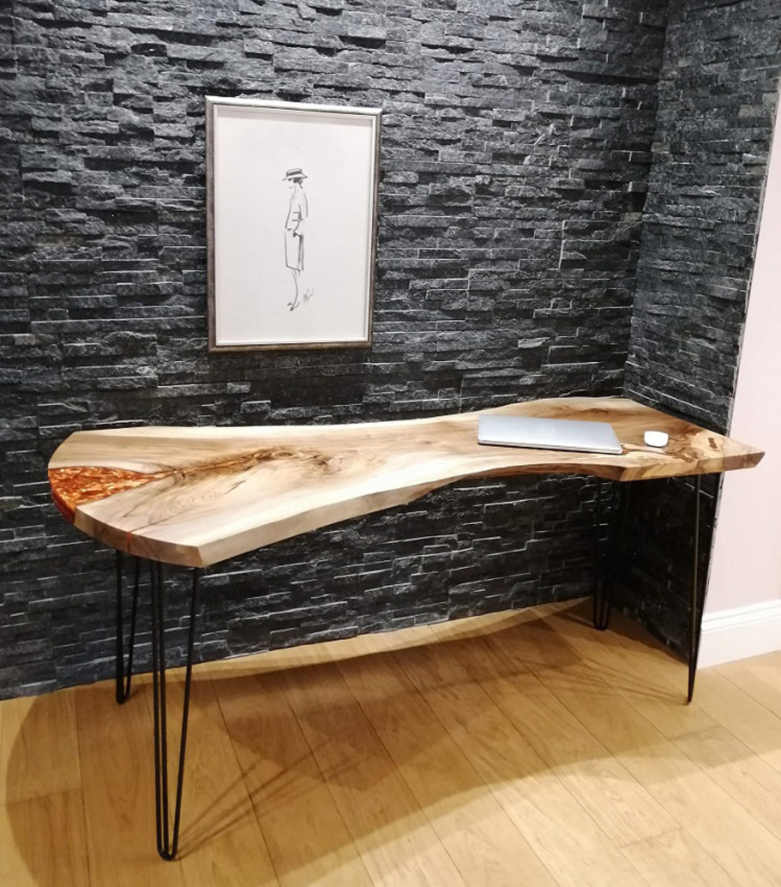 Walnut Live Edge Desk River Table //desk Custom//made to Order//fire ...