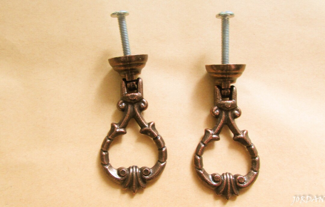 Never Used==set of 2 Drop Pull Cabinet//pulls Pewter//ring Dresser Pull ...