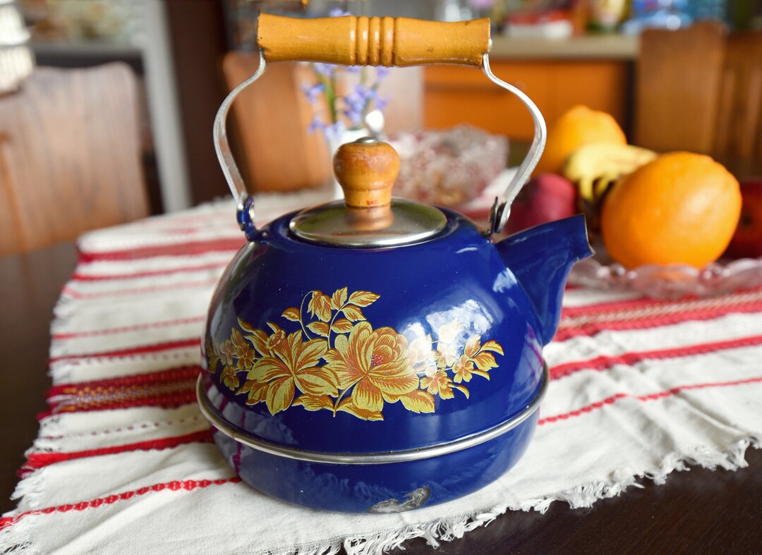 Vintage Blue Enamel Teapot/rustic Tea Kettle//farmhouse Decor/vintage ...