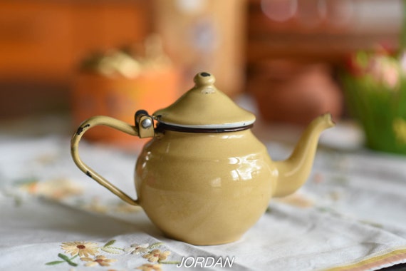 Blue Teapot Enamel coffee and tea pot Rustic Tea Kettle Vintage metal ...