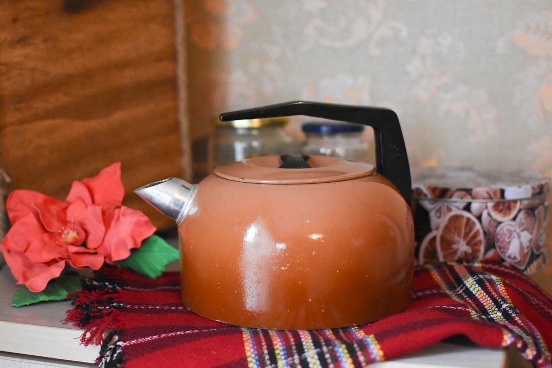 NEVER USED =vintage Brown Enamel Teapot 2 Liters//rustic Tea Kettle ...
