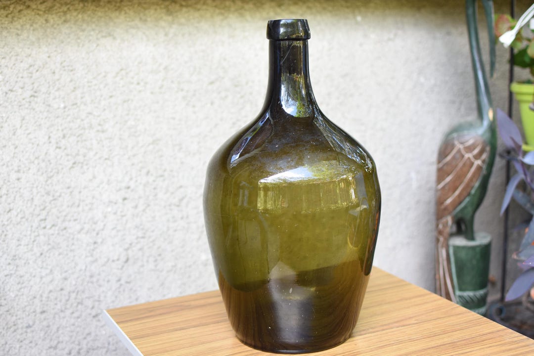 Vintage Large XXL Green Glass Demijohn 10 Liters//wine Demijohns ...